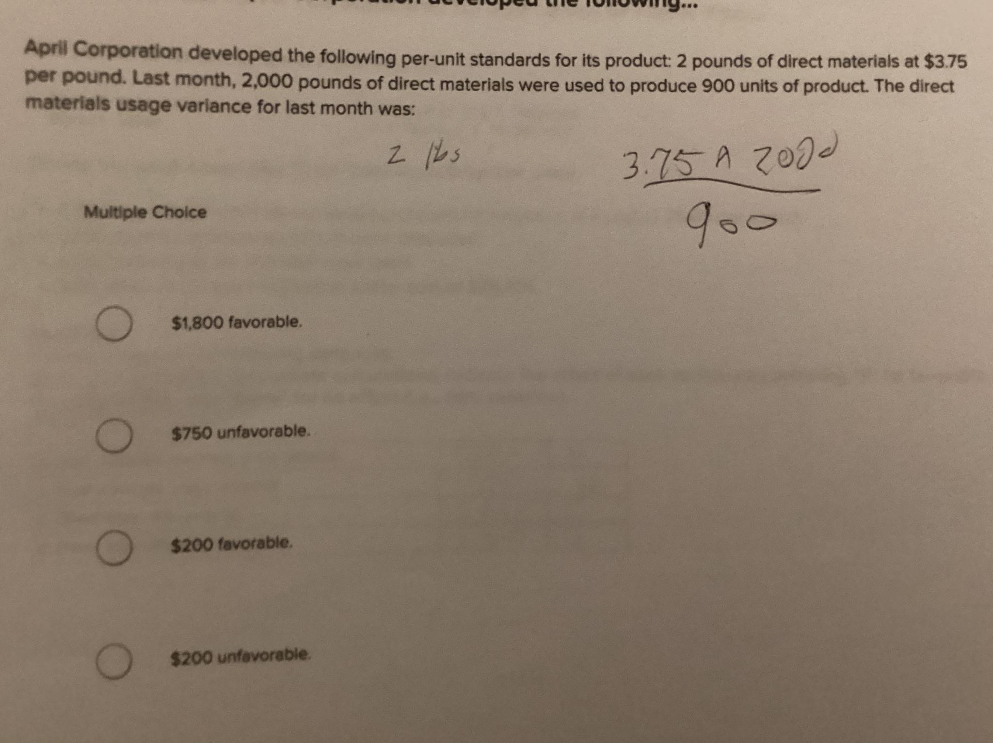 Solved April Corporation developed the following per-unit | Chegg.com