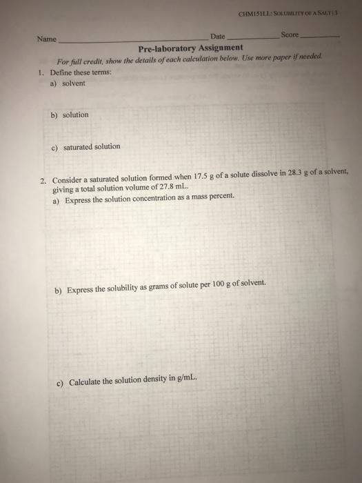 Solved CHMISILL: SOLULITY ON A SATIS Name Dute Score | Chegg.com Solved CHMISILL: SOLULITY ON A SATIS Name Dute Score | Chegg.com