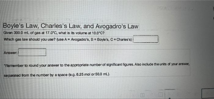 Solved Boyle's Law, Charles's Law, and Avogadro's Law Given | Chegg.com