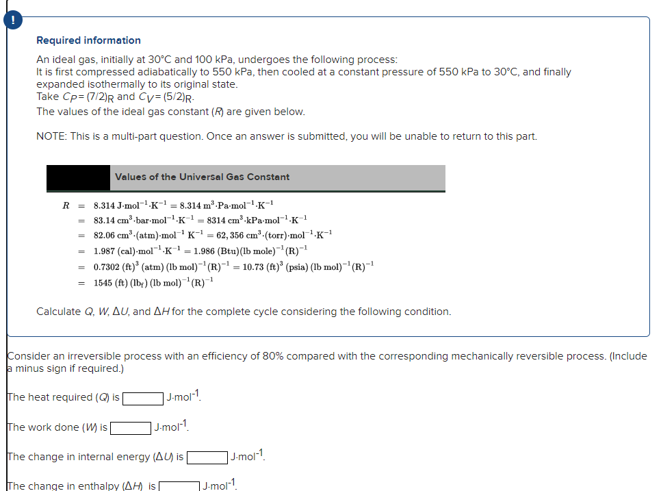 Solved Required informationAn ideal gas, initially at 30°C | Chegg.com