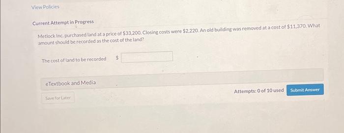 Solved Current Attempt in Progress Metlock Inc. purchased | Chegg.com