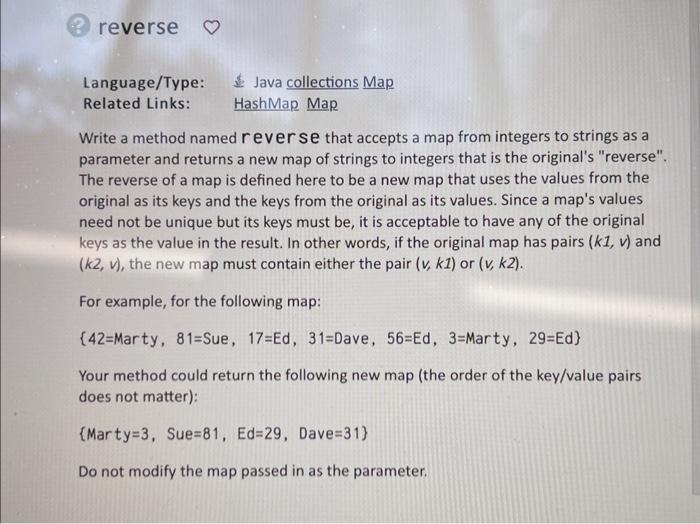Solved reverse Language/Type: \$ Java collections Map | Chegg.com