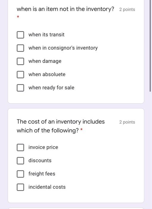 Solved when is an item not in the inventory? 2 points when | Chegg.com