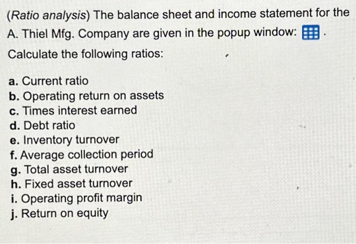 Solved (Ratio analysis) The balance sheet and income | Chegg.com