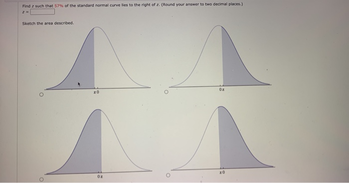 Solved Find z such that 57% of the standard normal curve | Chegg.com