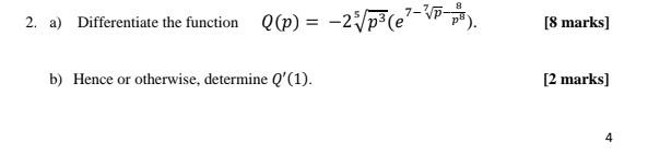 Solved 2. a) Differentiate the function | Chegg.com