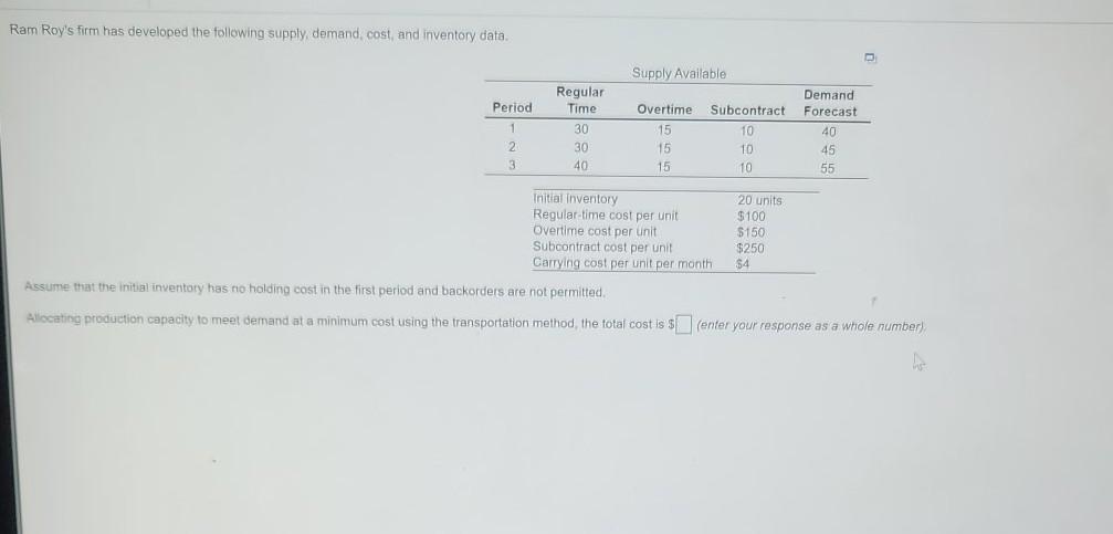 Solved Allocating production capacity to meet demand at a | Chegg.com
