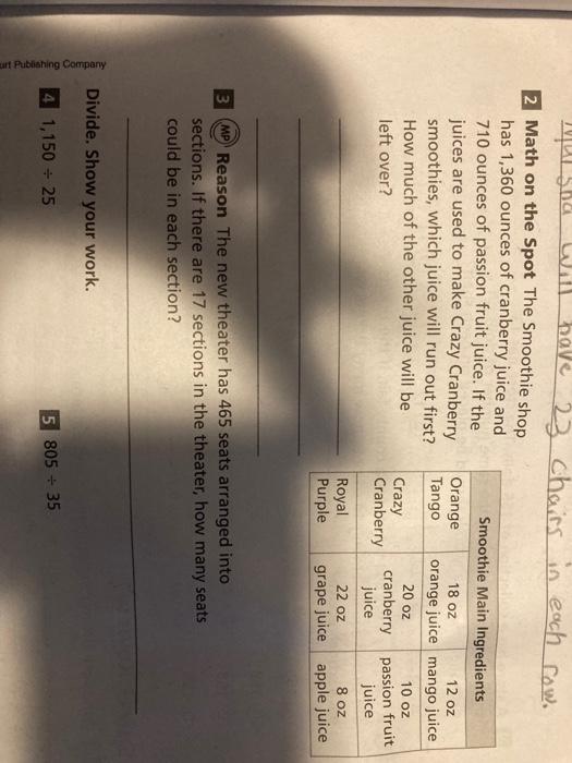 Solved 2 Math on the Spot The Smoothie shop has 1,360 ounces | Chegg.com