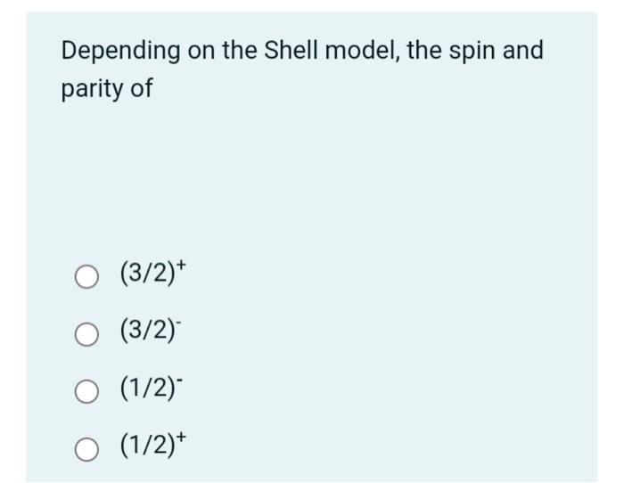 Depending on the Shell model, the spin and parity of | Chegg.com