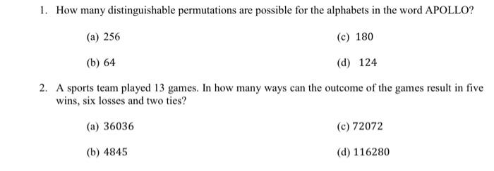 Solved 1 How Many Distinguishable Permutations Are Possible