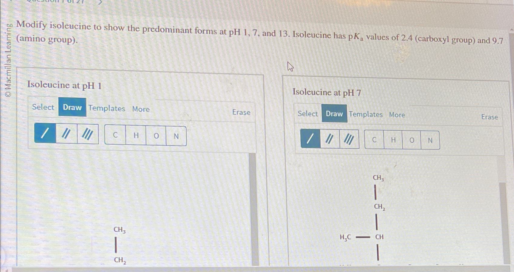 Solved Modify isoleucine to show the predominant forms at | Chegg.com