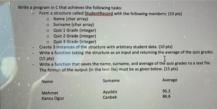Solved Write a program in C that achieves the following | Chegg.com