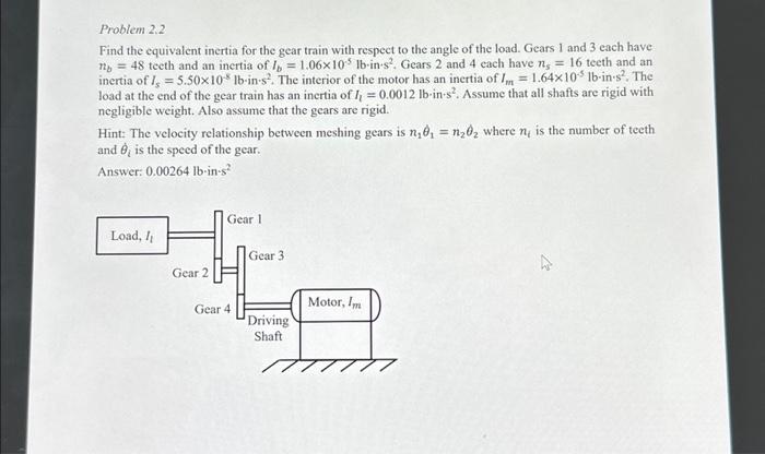 Solved Problem 2.2 - Find the equivalent inertia for the | Chegg.com