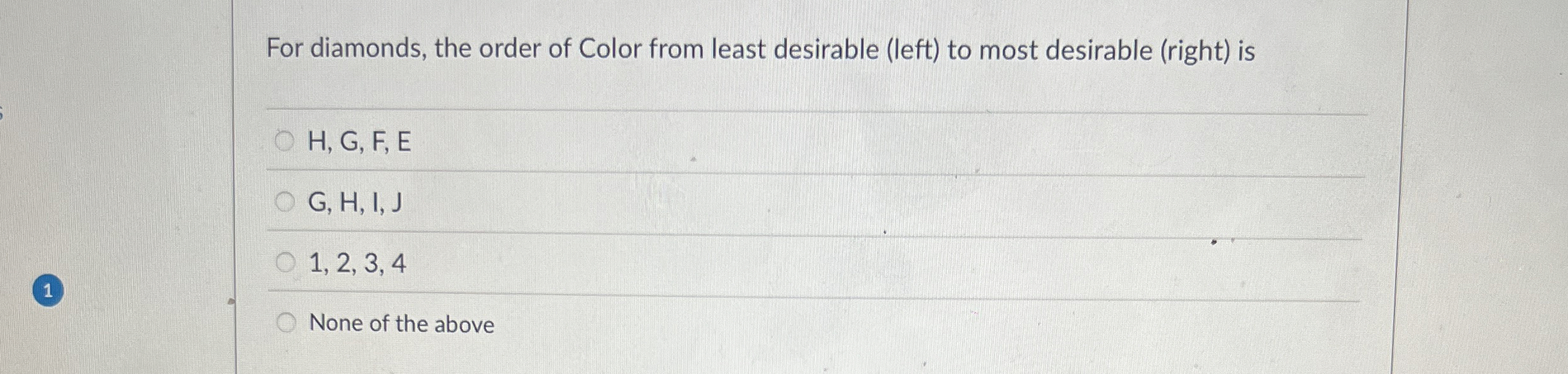 Solved For diamonds, the order of Color from least desirable | Chegg.com
