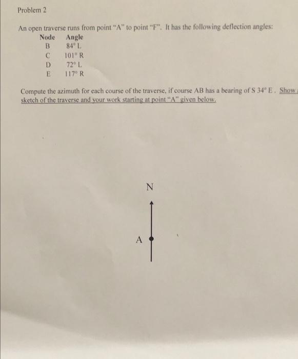 Solved Problem 2 An open traverse runs from point "A" to | Chegg.com