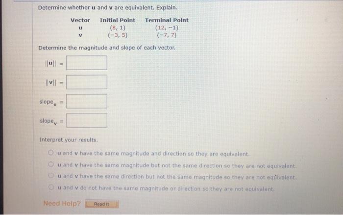 Solved Determine whether u and v are equivalent. Explain. | Chegg.com