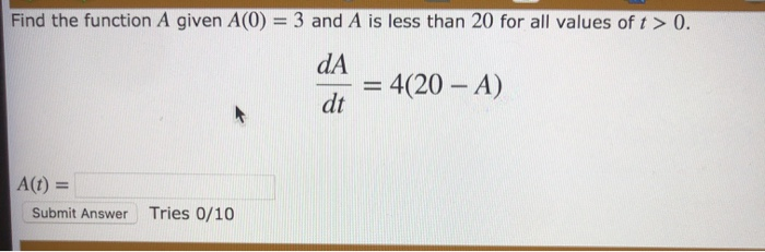 Solved Find the function A given A(0) = 3 and A is less than | Chegg.com