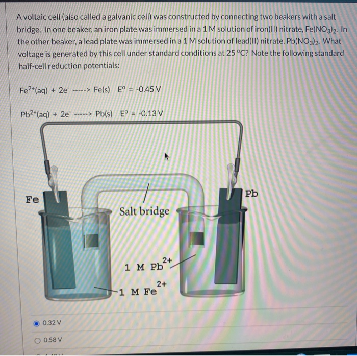 Solved A voltaic cell (also called a galvanic cell) was | Chegg.com