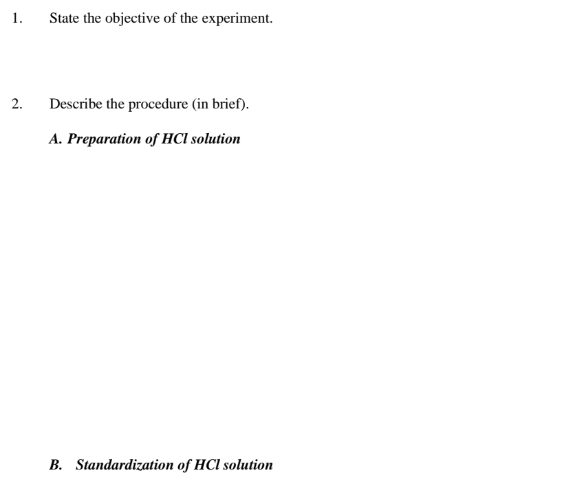 Solved PREPARATION AND STANDARDIZATION OF HCI SOLUTION WITH | Chegg.com