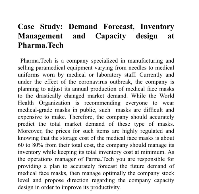 Solved Case Study: Demand Forecast, Inventory Management and | Chegg.com