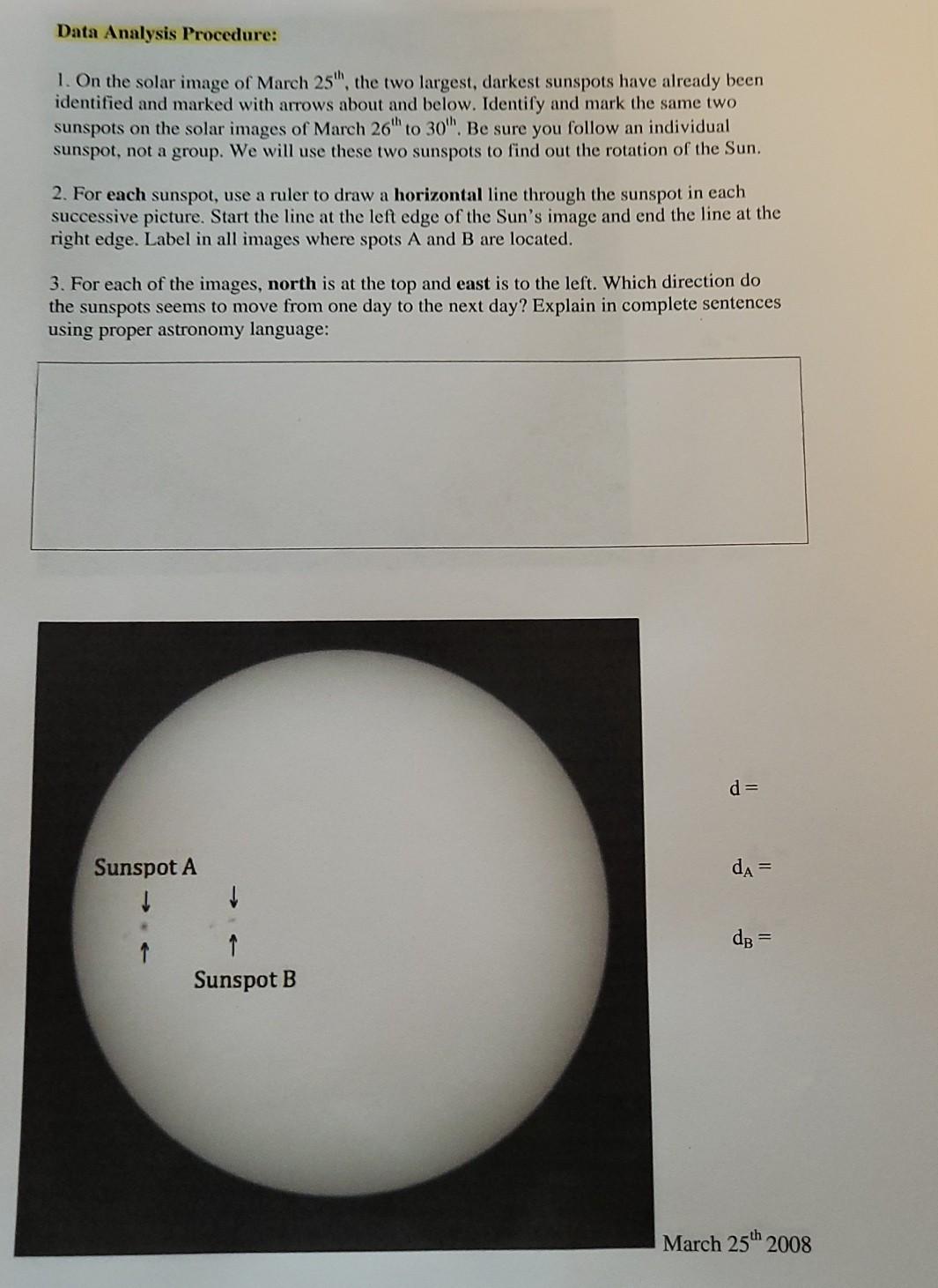 Solved Data Analysis Procedure: 1. On the solar image of | Chegg.com
