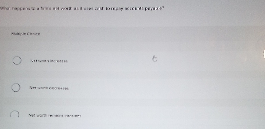 Solved What happens to a firms net worth as it uses cash to | Chegg.com