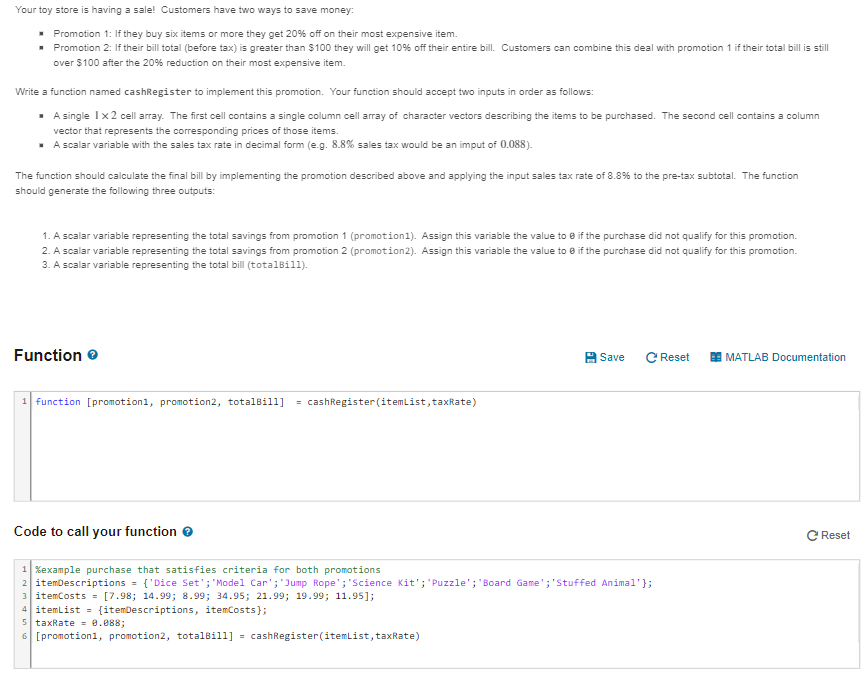Solved Matlab: Your toy store is having a sale! | Chegg.com