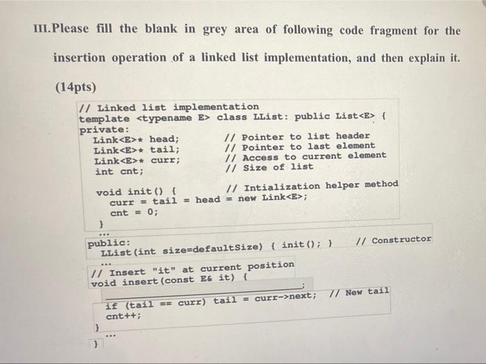 Solved III.Please fill the blank in grey area of following | Chegg.com