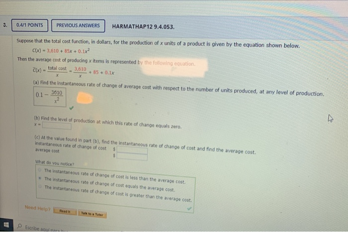 Solved 0.4/1 POINTS PREVIOUS ANSWERS HARMATHAP12 9.4.053. | Chegg.com