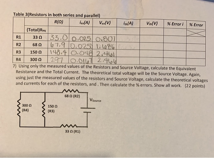 Solved R2 Table 3(Resistors in both series and parallel) | Chegg.com