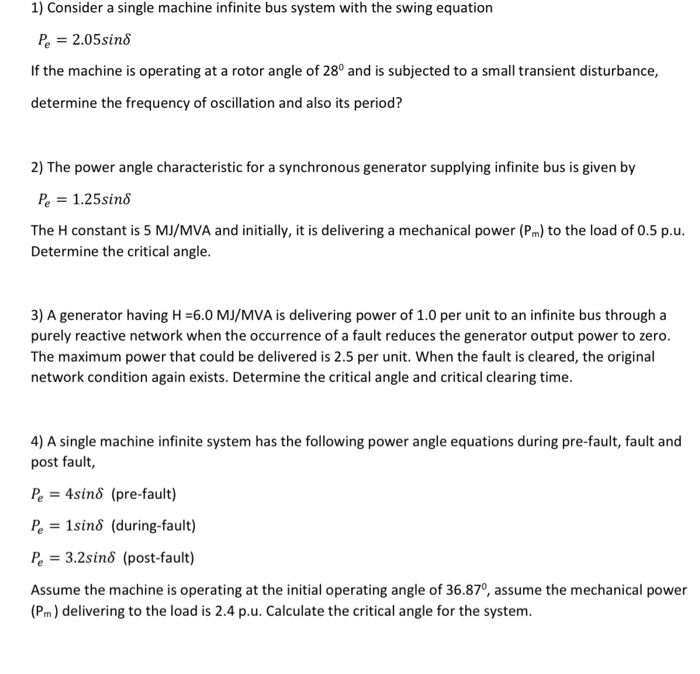 Solved 1) Consider a single machine infinite bus system with | Chegg.com