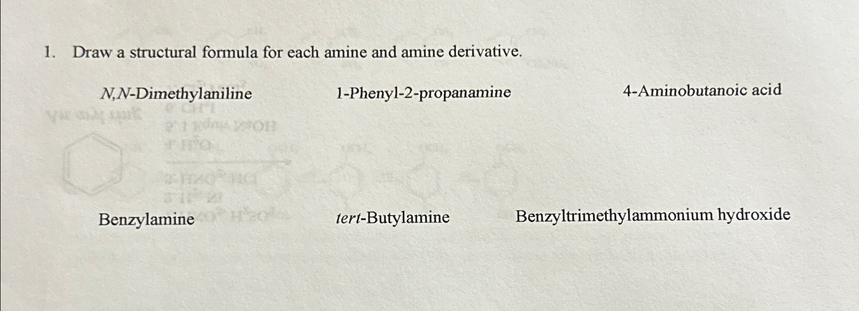 Solved Draw a structural formula for each amine and amine | Chegg.com