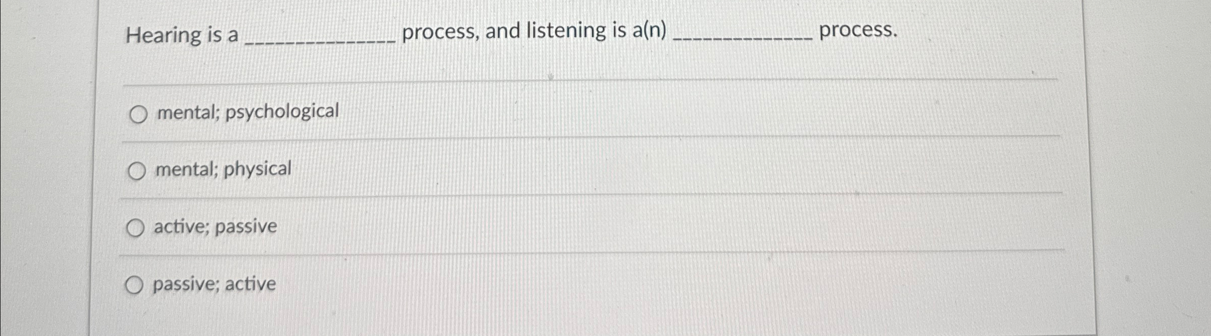 Solved Hearing is a process, and listening is a | Chegg.com