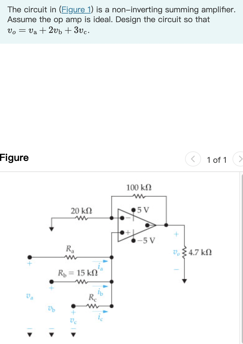 Solved The circuit in (Figure 1) ﻿is a non-inverting summing | Chegg.com