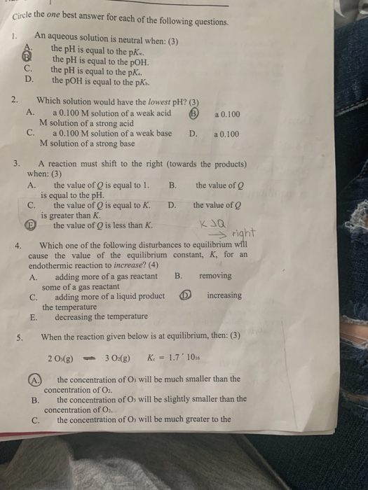 Solved Circle the one best answer for each of the following | Chegg.com