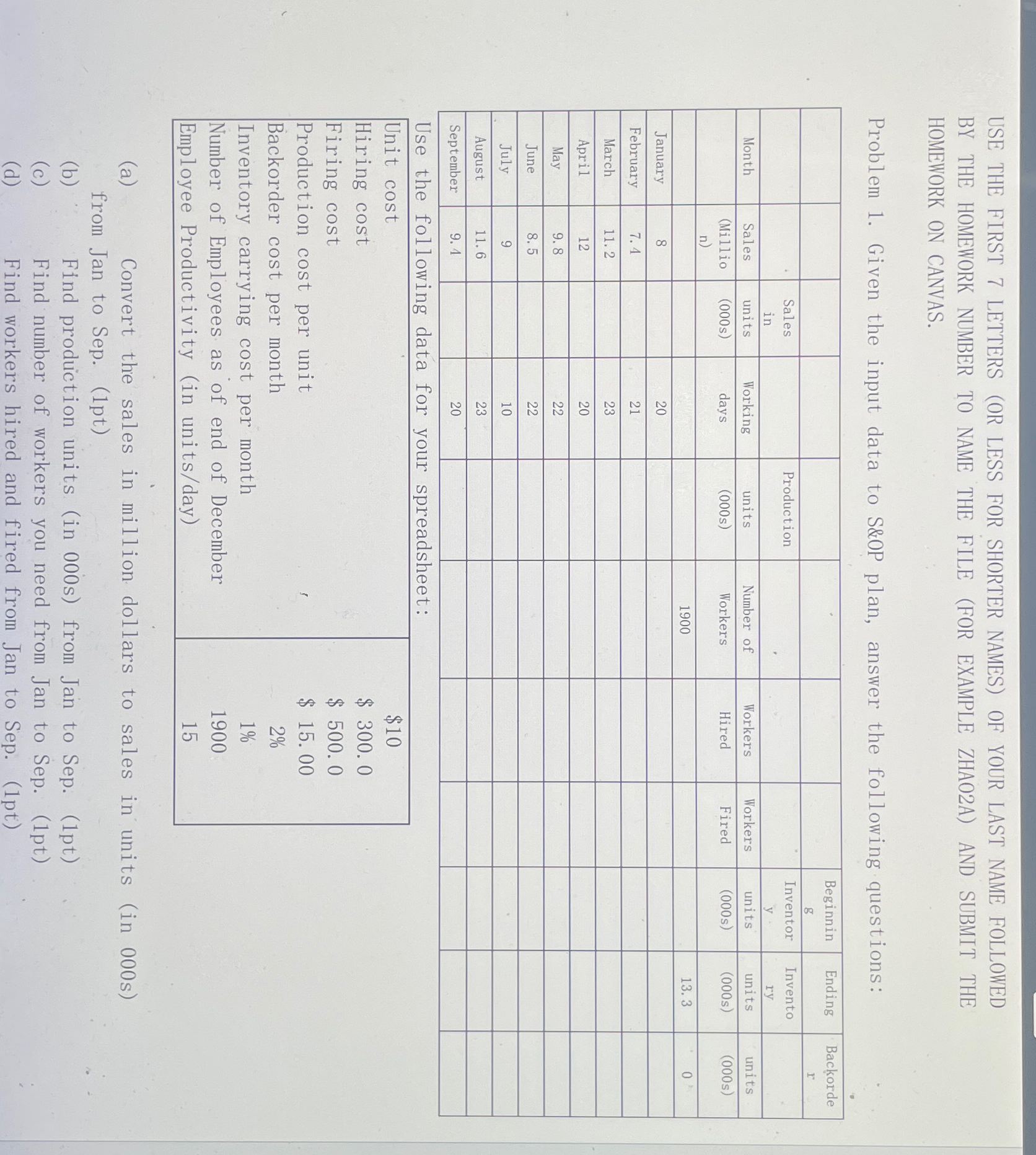 Problem 1. Given the input data to S&OP plan, answer | Chegg.com Problem 1. Given the input data to S&OP plan, answer | Chegg.com