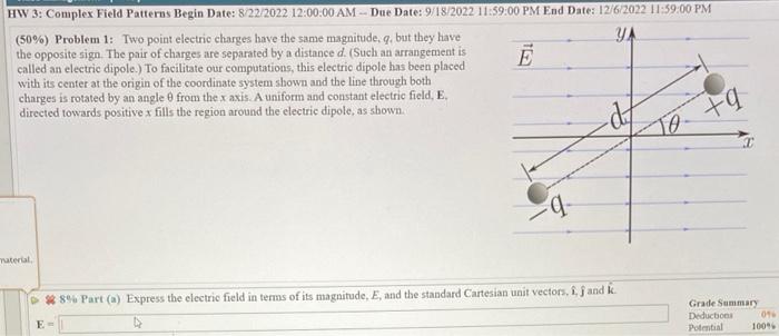 Solved (50\%) Problem 1: Two point electric charges have the | Chegg.com