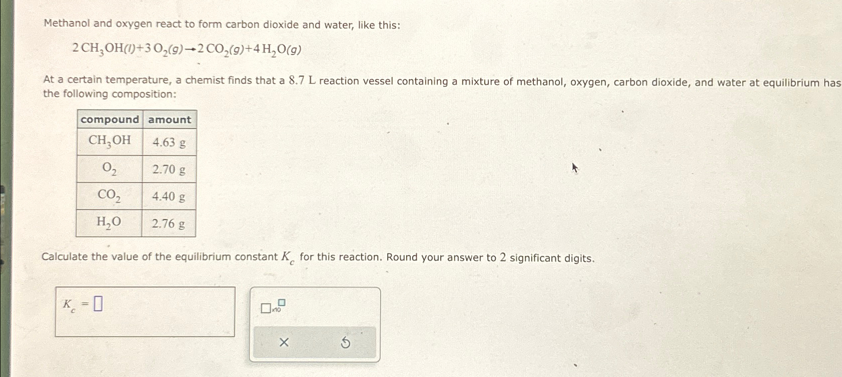 Solved Methanol and oxygen react to form carbon dioxide and | Chegg.com