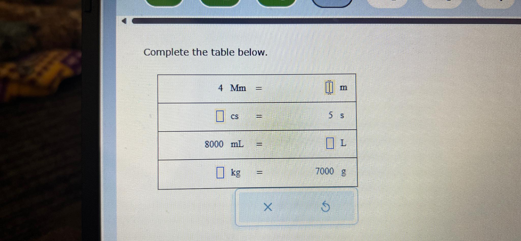 Solved Complete the table below.\table[[,Mm,=,,m | Chegg.com