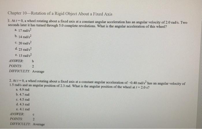 Solved Chapter 10-Rotation of a Rigid Object About a Fixed | Chegg.com