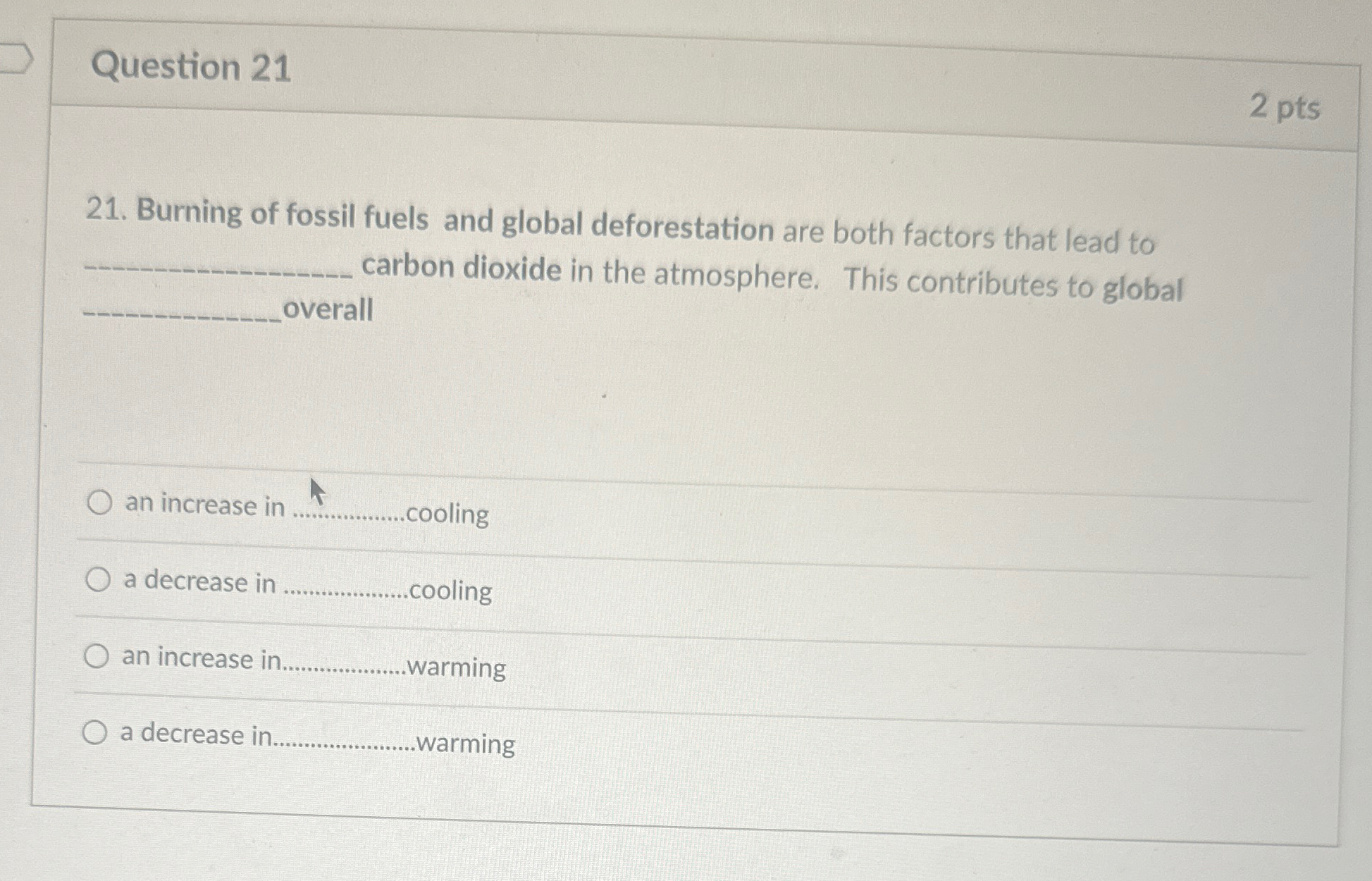 Solved Question 212 ﻿pts21. ﻿Burning of fossil fuels and | Chegg.com
