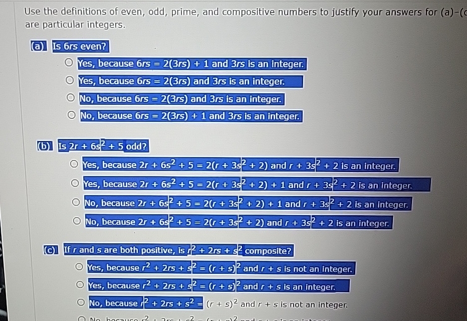 Solved Use the definitions of even, odd, prime, and | Chegg.com