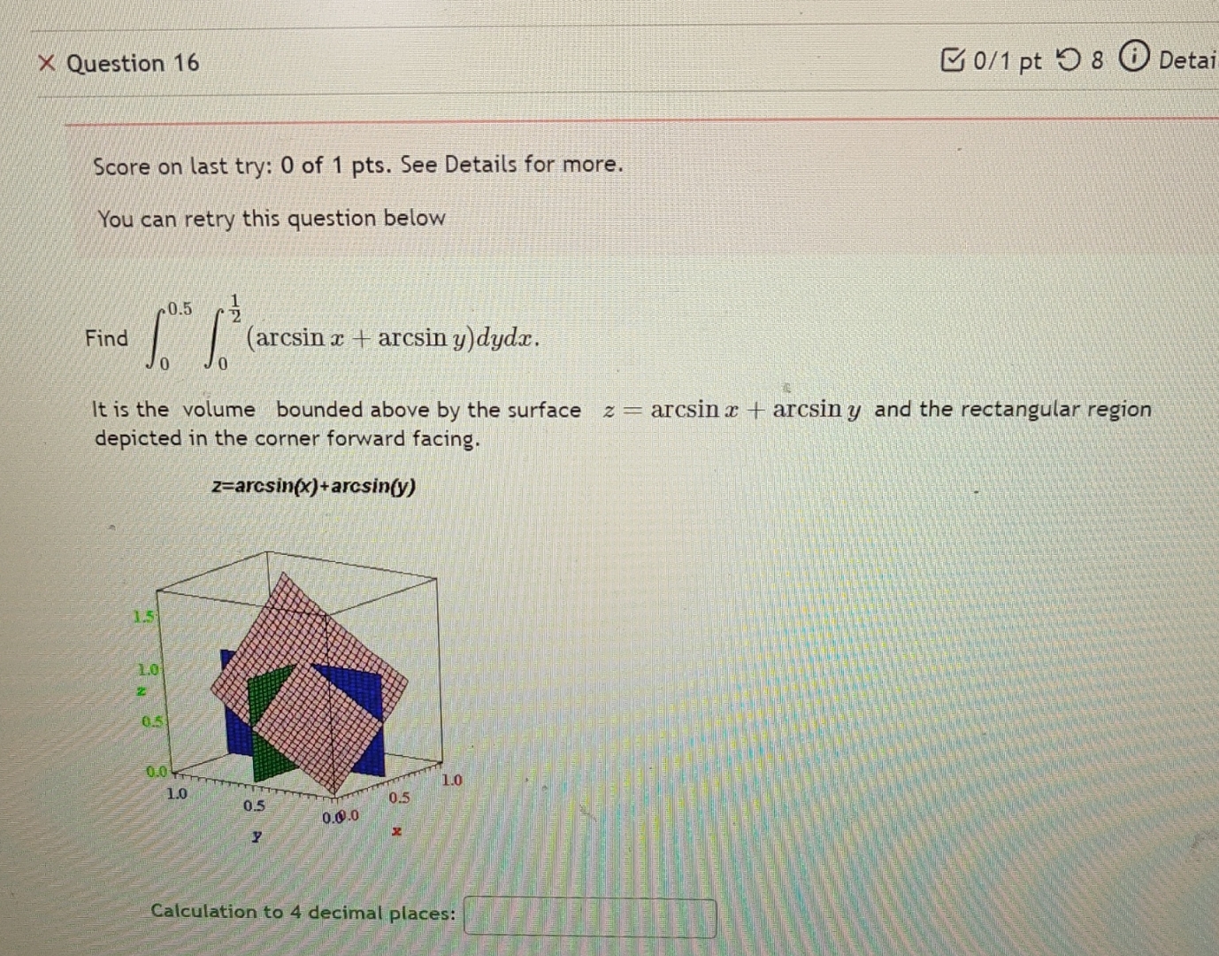 Solved Question 1601pt8(i) ﻿DetaiScore on last try: 0 ﻿of | Chegg.com