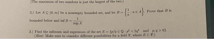 Solved (The maximum of two numbers is just the largest of | Chegg.com