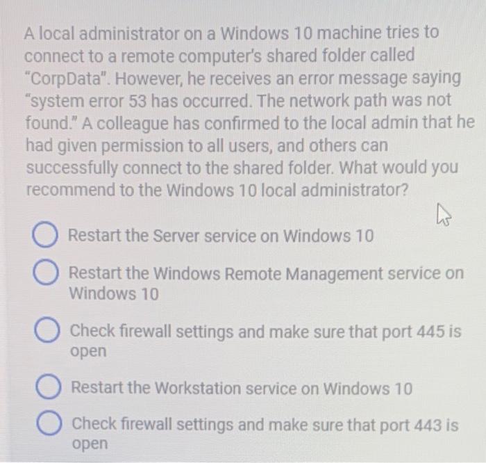 Solved A local administrator on a Windows 10 machine tries | Chegg.com