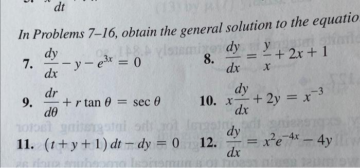 Solved In Problems 7-16, obtain the general solution to the | Chegg.com