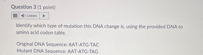 Solved Identify which type of mutation this DNA change is, | Chegg.com