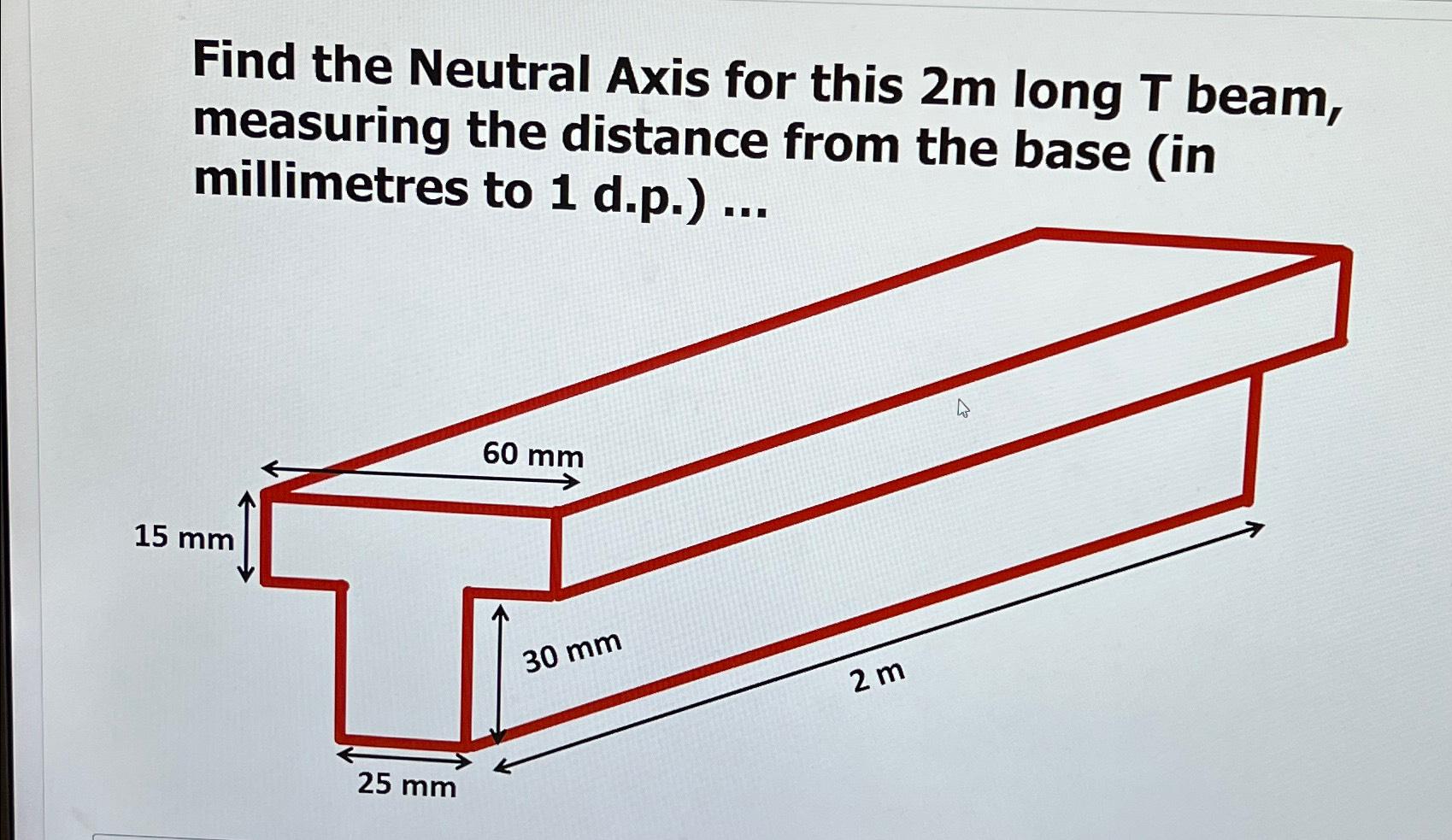 Solved Find the Neutral Axis for this 2m ﻿long T ﻿beam, | Chegg.com