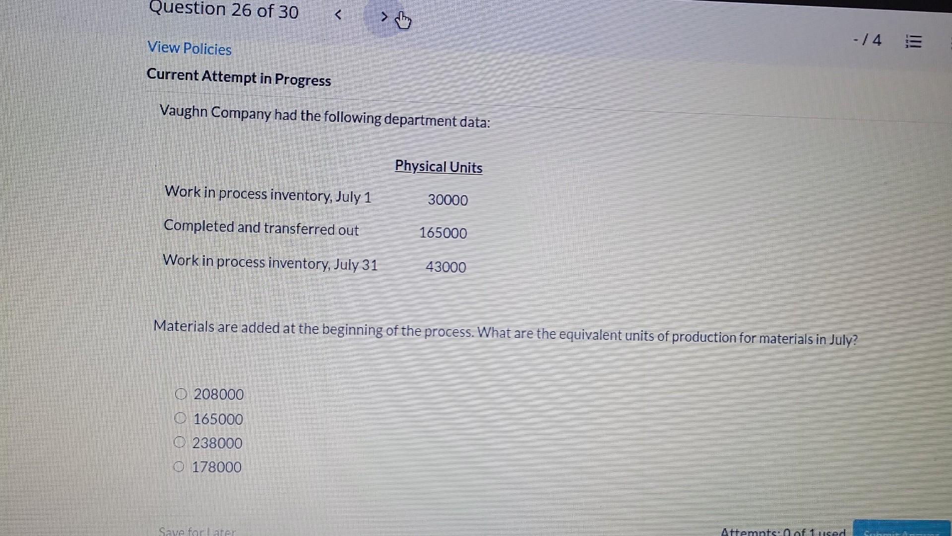 Solved Current Attempt in Progress Vaughn Company had the | Chegg.com