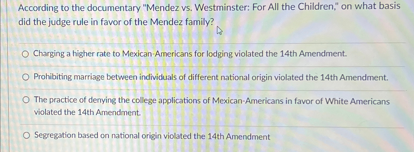 According to the documentary "Mendez vs. | Chegg.com
